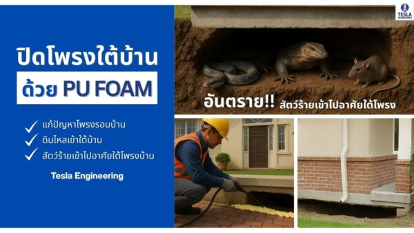 ปิดโพรงใต้บ้าน ด้วย PU Foam - ซ่อมพื้นทรุด ไม่ต้องทุบพื้น Tesla Engineering