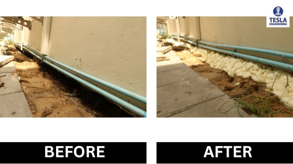 ปิดโพรงใต้บ้าน ด้วย PU Foam - ซ่อมพื้นทรุด ไม่ต้องทุบพื้น Tesla Engineering