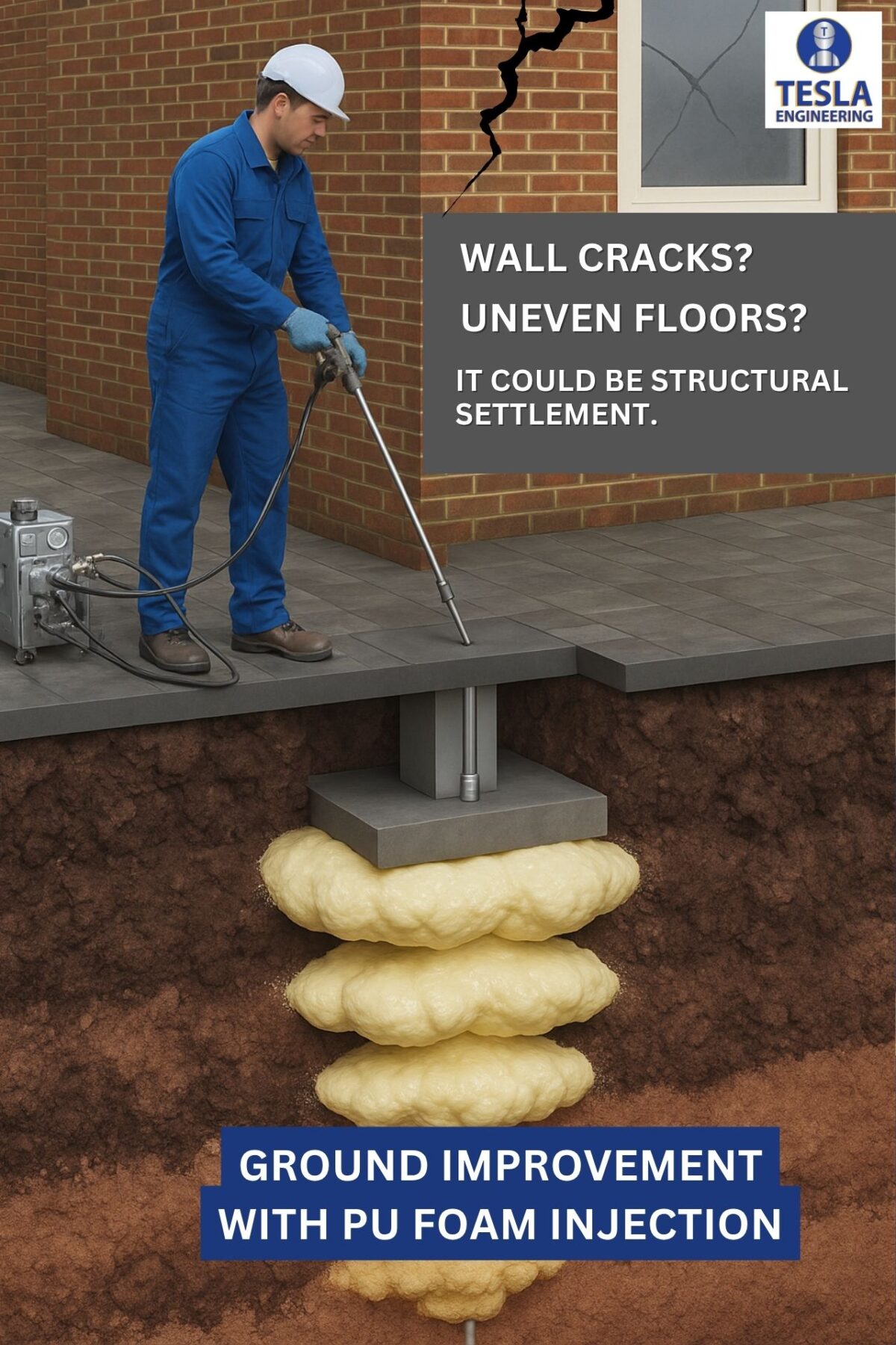 Foundation repair - ซ่อมพื้นทรุด ไม่ต้องทุบพื้น Tesla Engineering